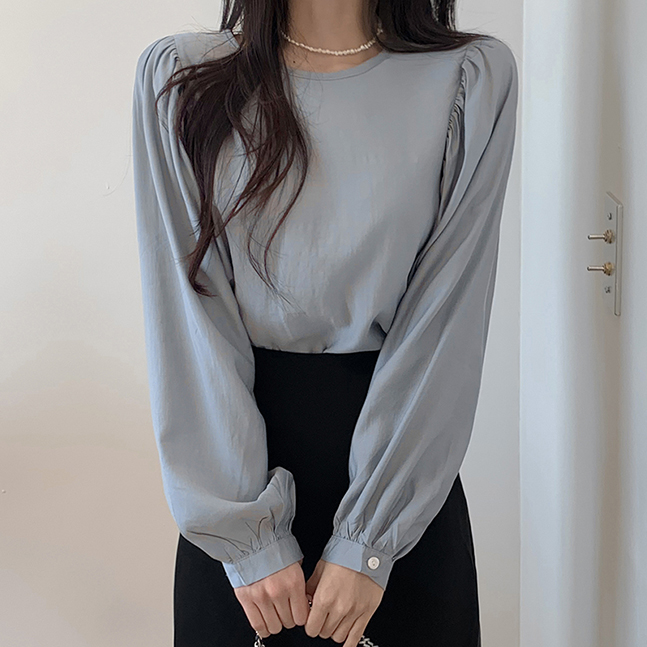 ラウンドネックパフ長袖ブラウス - [10代・20代女性ファッション,韓国通販, SONA (ソニョナラ) - ソナ] - Color ...