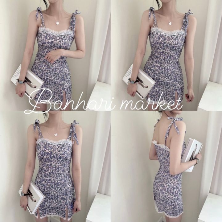 SOP10473 フラワースリットレースノースリーブミニワンピース ミニワンピース - banhari market