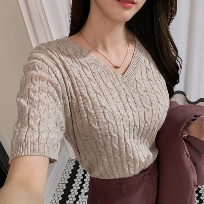 SNT11672 Vネックケーブルニットトップス ニット - attrangs