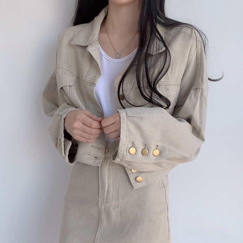 SJK28544 コットンカラーボタンクロップジャケット ジャケット - myu a rin