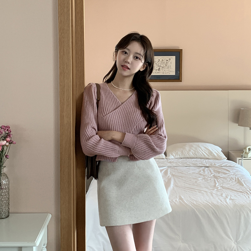 SNT15699 Vネッククロスリブニット ニット - attrangs