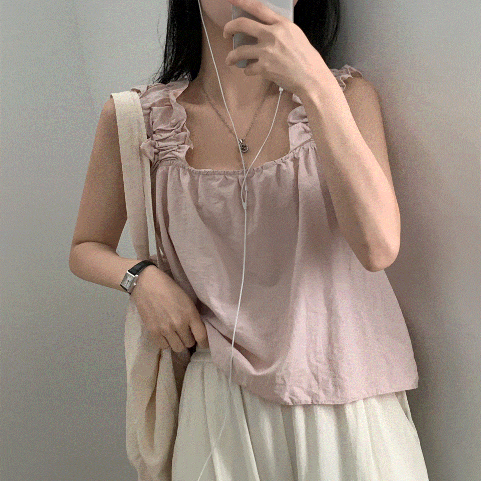 ナイロンスクエアフリルノースリーブブラウス5色 - [10代・20代女性ファッション,韓国通販, SONA (ソニョナラ) - ソナ ...