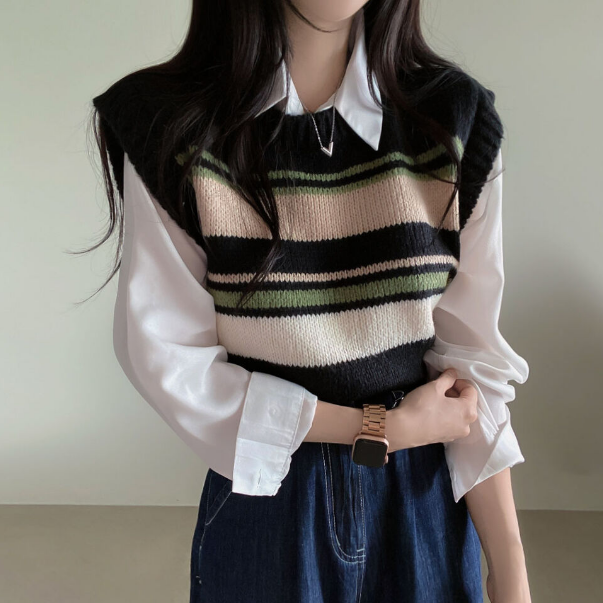 SGD16301 (ストライプラウンドニットベスト ベスト - banhari market