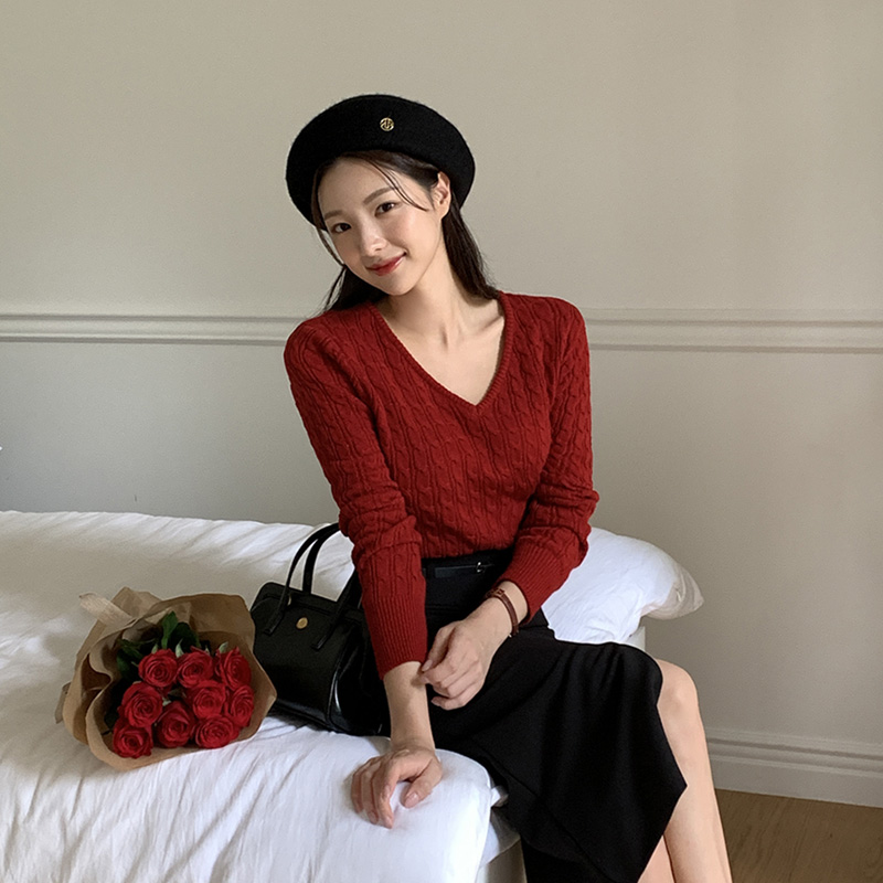 SNT18682 Vネックケーブルニット ニット - attrangs