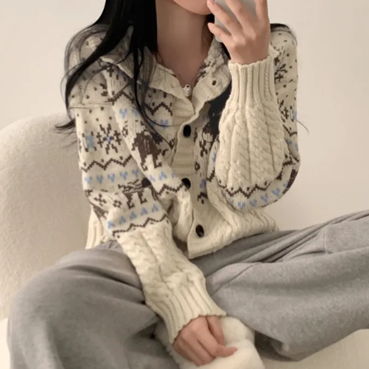 SGD18203 ノルディックカラーネックセミクロップカーディガン カーディガン - myu a rin