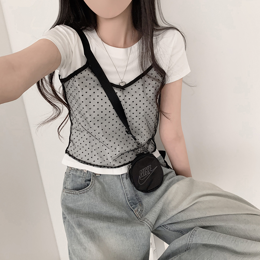STS51038 【SET】シンプル半袖Tシャツ＋ドットビスチェ6色 半袖Tシャツ - myu a rin