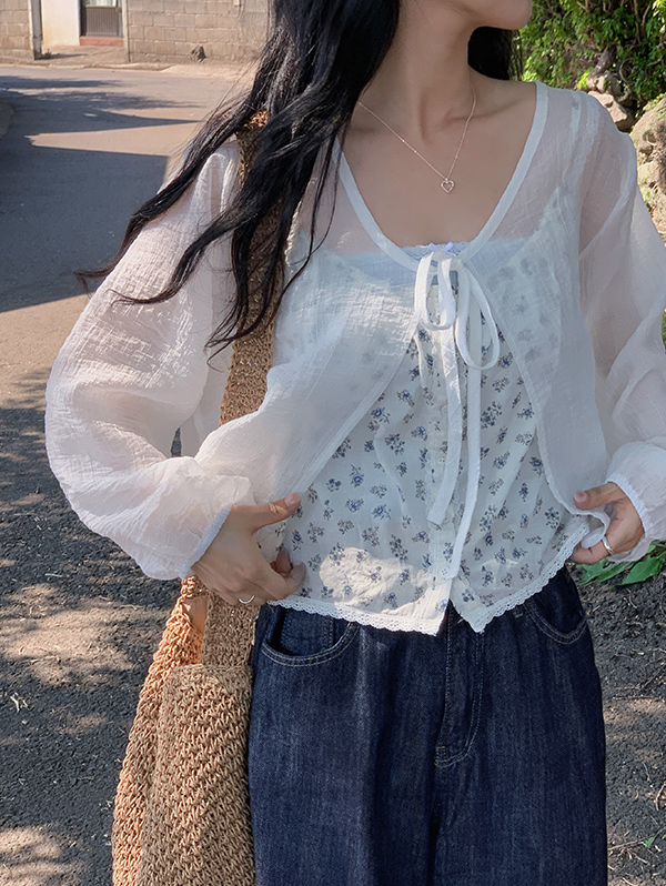 ナチュラルシースルーリボンカーディガン｜カーディガン｜韓国ファッション通販 SONA