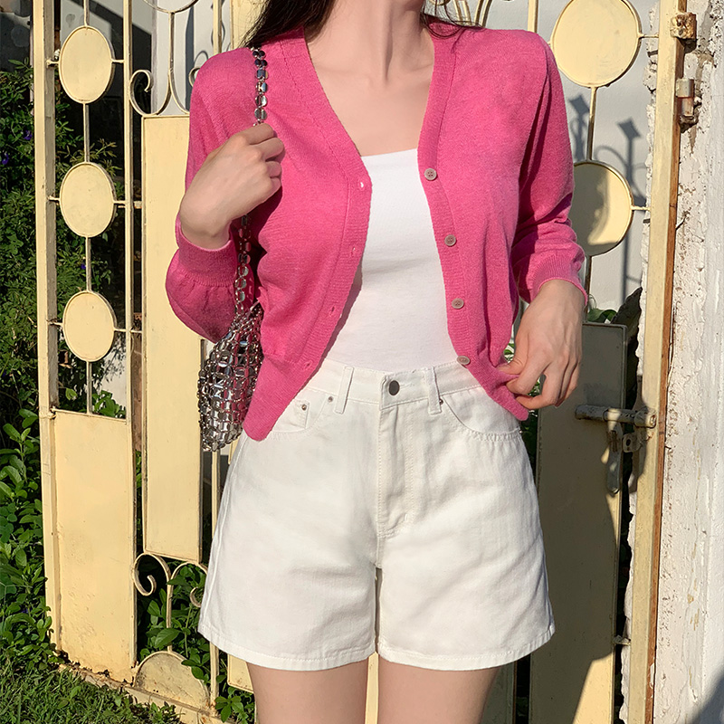 SGD21538 リネンVネックカーディガン カーディガン - attrangs