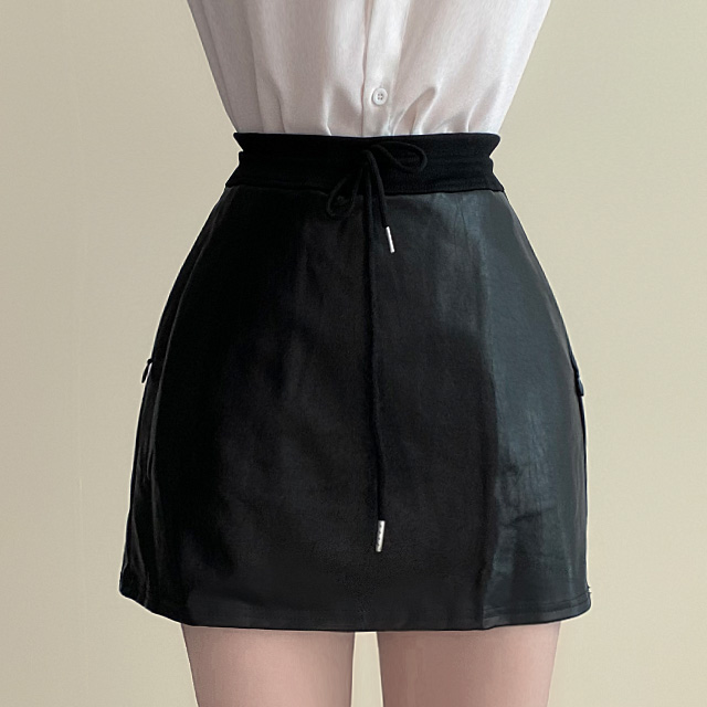 SSK19289 レザーヴィンテージHラインミニスカート ミニスカート - banhari market