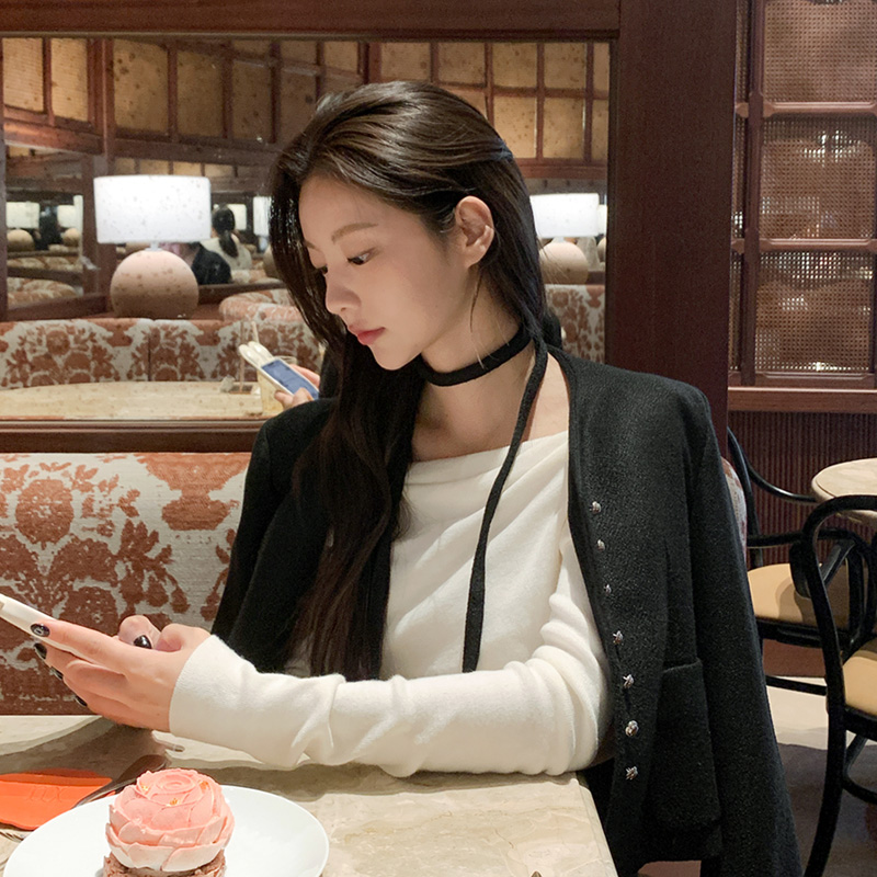 SJK12117 ボウタイVネックツイードジャケット ジャケット - attrangs