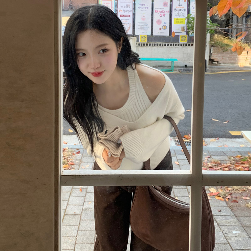 SNT27969 (タンクトップ+ニットセット/レイヤードルック/ふわふわ柔らか/ルーズフィット) Flud リブタンクトップVネックニットセット ニット - attrangs