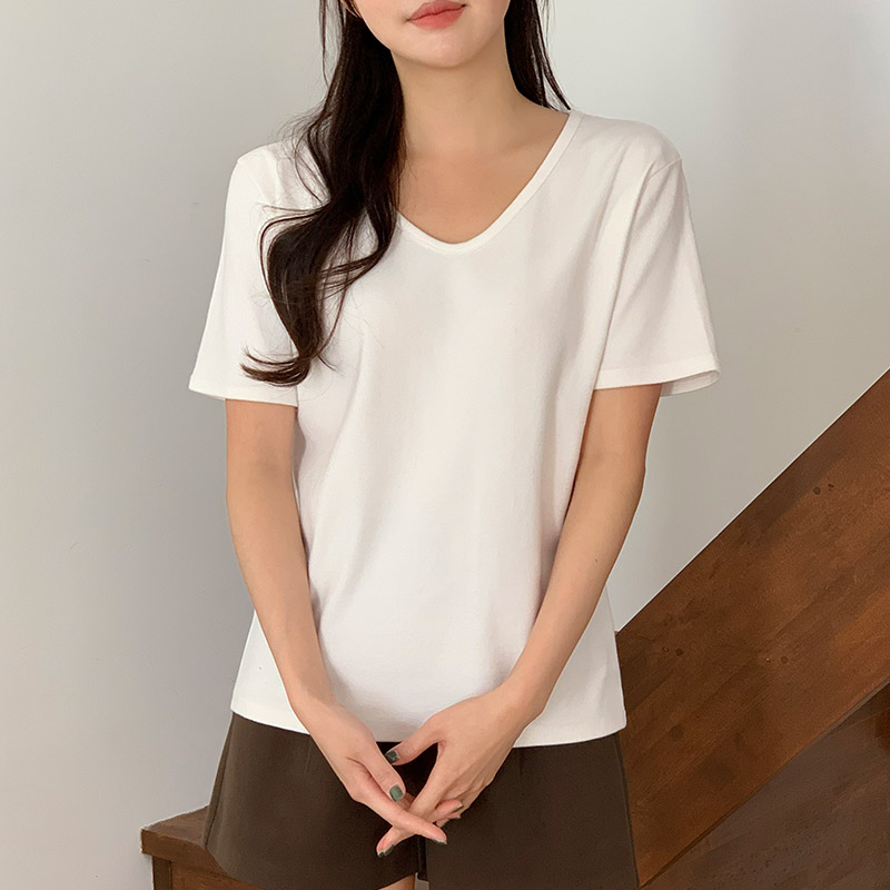 STS61114 (ピーチ起毛/素肌OK/使い勝手抜群) クロビ Vネック ソフト ピーチ起毛 ウォーム 半袖 Tシャツ 半袖Tシャツ - attrangs