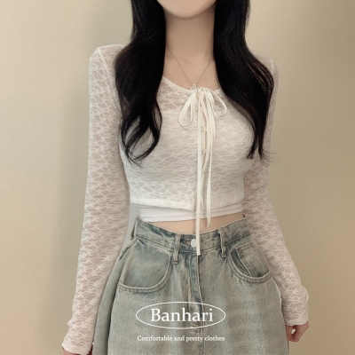 SGD26652 リボンシースルースリムカーディガン カーディガン - banhari market