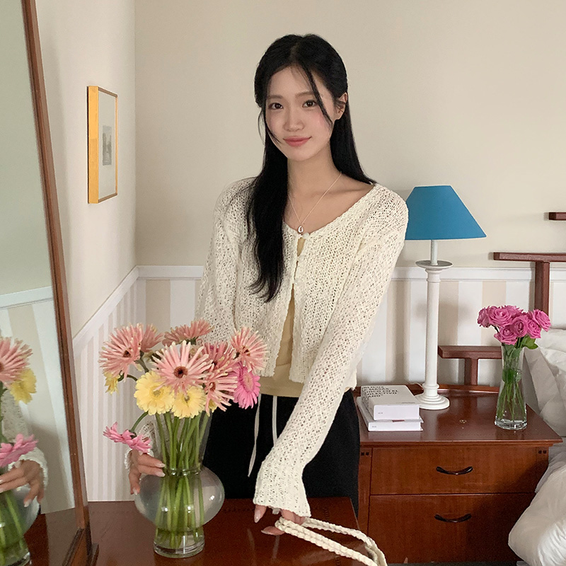 SGD26808 （綿菓子カラー / 春夏必須アイテム）ラビズ Vネック セミクロップ ニットカーディガン カーディガン - attrangs