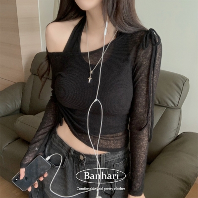 SNT31283 リボンアンバランス長袖Tシャツ ニット - banhari market