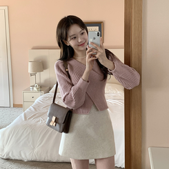 SNT15699 Vネッククロスリブニット ニット - attrangs