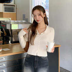 SGD13885 Vネックリブニットカーディガン カーディガン - attrangs