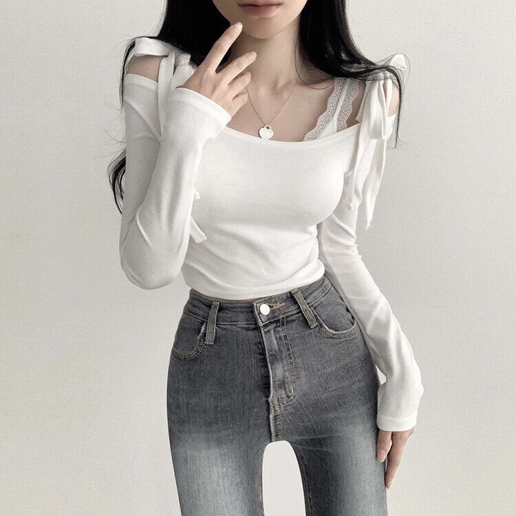 STS35807 リボンオフショルダー長袖Tシャツ 長袖Tシャツ - myu a rin