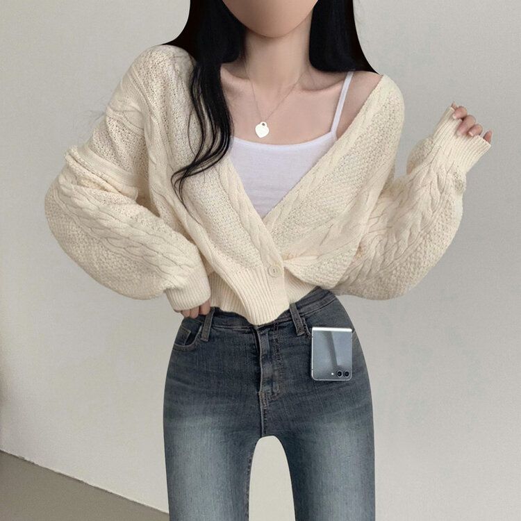 SGD16459 Vネックラップケーブルニットクロップカーディガン カーディガン - myu a rin