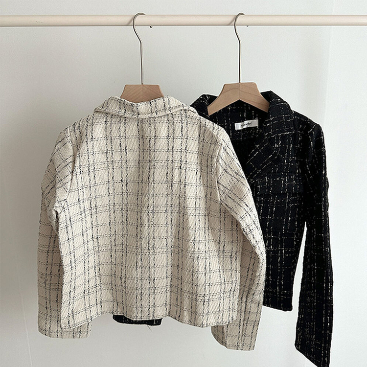 SJK12597 ツイードカラーネックツーボタンジャケット ジャケット - banhari market