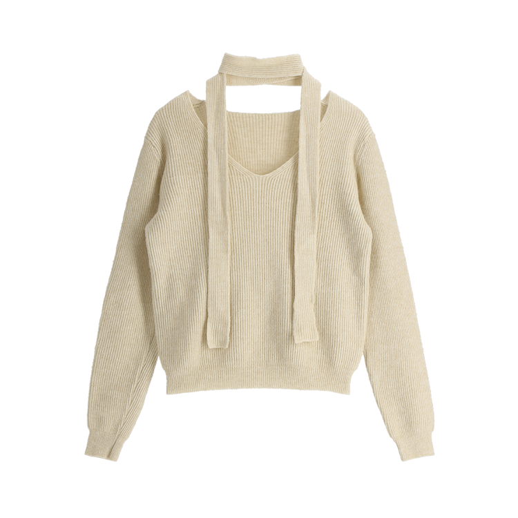 SNT29928 シュエン タイストラップ やわらかフィット Vネック リブニット ニット - attrangs