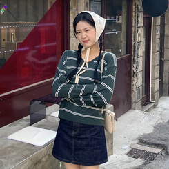 SNT30483 Vネックストライプウールニット ニット - attrangs