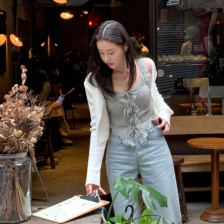 SGD27018 (絶妙なカラー♥) ノア ハートボタン Vネック リブ クロップドカーディガン カーディガン - attrangs